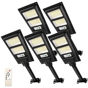 wstan solar street lights outdoor 560 leds, radar control& light control, 5000lm dusk to dawn security lights ip65 waterproof for parking lot, yard, basketball court-5 pack