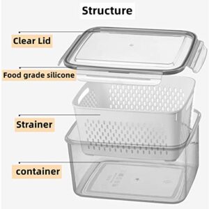 Fruit Vegetable Storage Containers for Fridge,3 PCS Produce Saver Containers for Refrigerator Organizer Bins,Plutuus BPA free Plastic Produce Keepers with Lid & Colander for Salad Berry Lettuce watermelon Storage