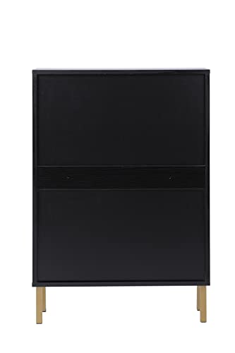 Pvillez Black Rattan Shoe Cabine, Shoe Cabinet with 2 Flip Drawers for Entryway, Modern Freestanding 2-Tier Shoe Rack Storage Cabinet for Entryway, Hallway, Bedroom