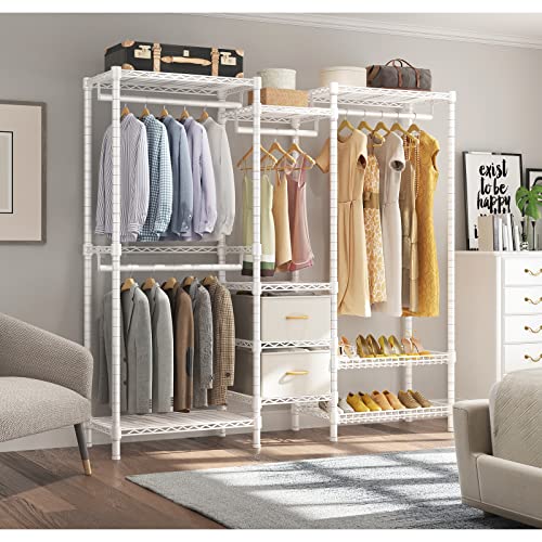 VIPEK V8i Metal Garment Rack Adjustable Clothes Rack with Fabric Storage Drawer Shoes Rack Freestanding Wardrobe Organizers Heavy Duty Clothing Rack for Hanging Clothes, White