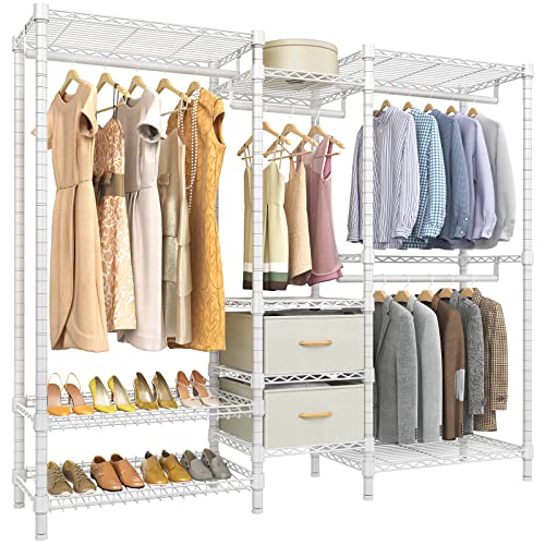 VIPEK V8i Metal Garment Rack Adjustable Clothes Rack with Fabric Storage Drawer Shoes Rack Freestanding Wardrobe Organizers Heavy Duty Clothing Rack for Hanging Clothes, White