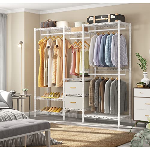 VIPEK V8i Metal Garment Rack Adjustable Clothes Rack with Fabric Storage Drawer Shoes Rack Freestanding Wardrobe Organizers Heavy Duty Clothing Rack for Hanging Clothes, White