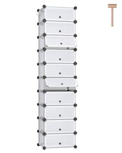 dinmo 10-tier shoe rack with doors for entryway, 20 pairs, portable plastic cubby shoe shelves organizer unit, diy shoe cabinet, white