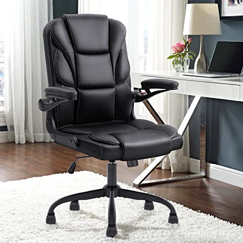 SEATZONE Home Office Desk Chair, High Back Ergonomic Managerial Executive Chairs, Headrest and Lumbar Support Desk Chairs with Wheels and Armrest, Black