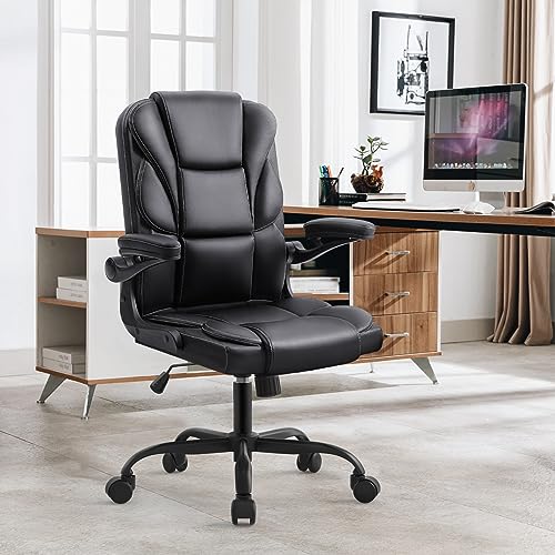 SEATZONE Home Office Desk Chair, High Back Ergonomic Managerial Executive Chairs, Headrest and Lumbar Support Desk Chairs with Wheels and Armrest, Black