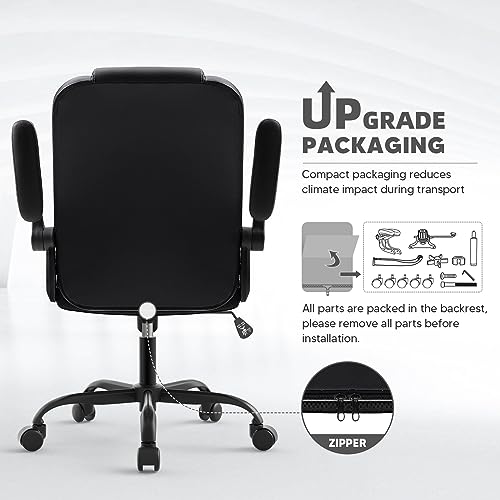 SEATZONE Home Office Desk Chair, High Back Ergonomic Managerial Executive Chairs, Headrest and Lumbar Support Desk Chairs with Wheels and Armrest, Black