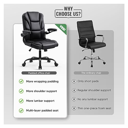 SEATZONE Home Office Desk Chair, High Back Ergonomic Managerial Executive Chairs, Headrest and Lumbar Support Desk Chairs with Wheels and Armrest, Black