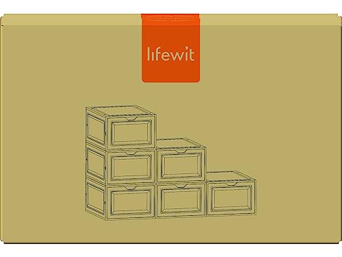 Lifewit 6 Pack Shoe Storage Box Clear Stackable Hard Sturdy Plastic Shoe Organizer Bin Foldable Sneaker Display Containers Holders for Closet Entryway, Fit Up to US Size 13