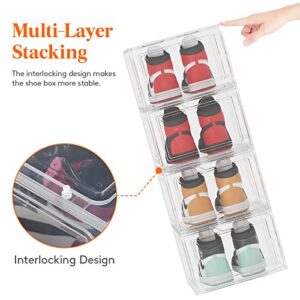 Lifewit 6 Pack Shoe Storage Box Clear Stackable Hard Sturdy Plastic Shoe Organizer Bin Foldable Sneaker Display Containers Holders for Closet Entryway, Fit Up to US Size 13