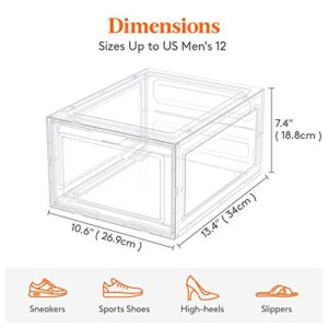 Lifewit 6 Pack Shoe Storage Box Clear Stackable Hard Sturdy Plastic Shoe Organizer Bin Foldable Sneaker Display Containers Holders for Closet Entryway, Fit Up to US Size 13