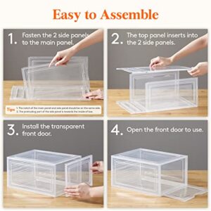 Lifewit 6 Pack Shoe Storage Box Clear Stackable Hard Sturdy Plastic Shoe Organizer Bin Foldable Sneaker Display Containers Holders for Closet Entryway, Fit Up to US Size 13