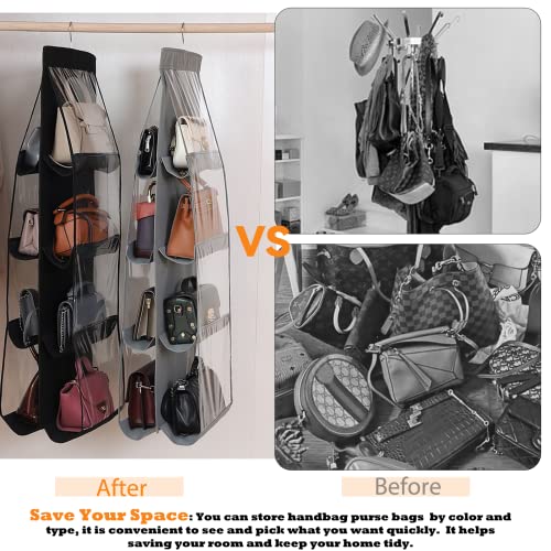 SRTXJUZD Purse Handbag Organizer for Closet, Hanging Handbag Purse Organizers and Storage, Over Door Clear Purse Bags Holder, 8 Larger Pockets, Space Saving, for Hanging Bags, Purses, Handbags