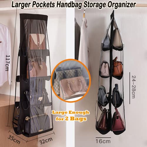 SRTXJUZD Purse Handbag Organizer for Closet, Hanging Handbag Purse Organizers and Storage, Over Door Clear Purse Bags Holder, 8 Larger Pockets, Space Saving, for Hanging Bags, Purses, Handbags