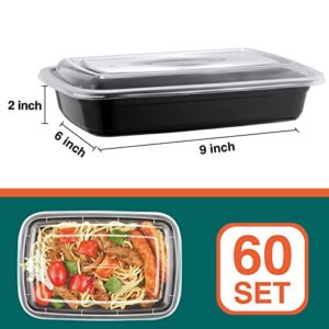 NEEBAKE 60 Sets 28oz Meal Prep Container - Reusable Plastic Food Storage Containers with Lids, Fits Microwave, Freezer and Dishwasher Safe