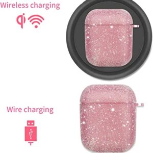 Bling Airpods Case, Cute Glitte Diamond Airpod 1st/2rd Case Cover for Girls Women, Rhinestone Airpods Protective Case with Keychain, Scratch Proof and Drop Proof (Pink)