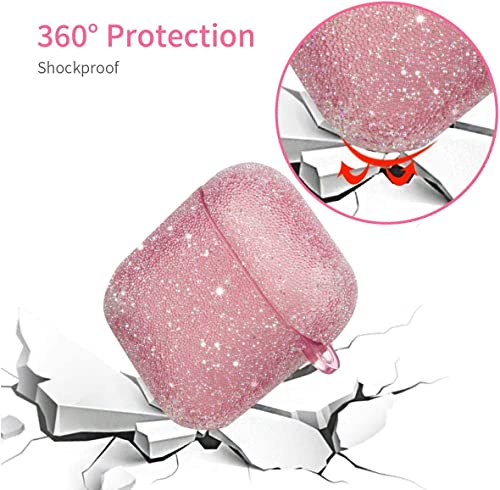 Bling Airpods Case, Cute Glitte Diamond Airpod 1st/2rd Case Cover for Girls Women, Rhinestone Airpods Protective Case with Keychain, Scratch Proof and Drop Proof (Pink)