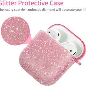 Bling Airpods Case, Cute Glitte Diamond Airpod 1st/2rd Case Cover for Girls Women, Rhinestone Airpods Protective Case with Keychain, Scratch Proof and Drop Proof (Pink)