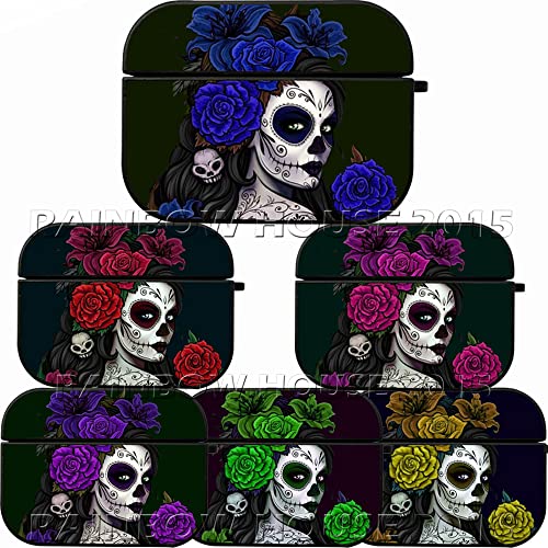 Yuhua Sugar Skull Girl Halloween Compatible with Airpods Pro 2 Case Nightmare Comic Anime Roses Girls Women Teens Placemat Gifts Protective Case Cover for AirPods Pro2 (Purple Sugar)