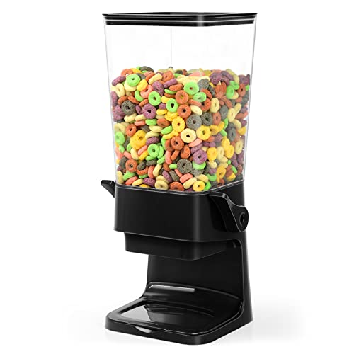 Mivvosakuki Cereal Dispenser Countertop Dual Dry Food Dispenser Large Cereal Containers Storage Organizer Dispensador De Cereales Candy Machine Rice Dispenser For Snack,Nuts, Granola(Black,1PC)