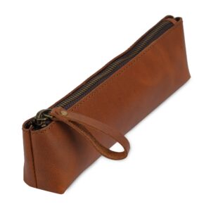 The Antiq: Leather Pencil Pouch, Make-up Brush Pouch, Leather Pencil Case, Zippered Pouch for Make-up essentials, Pen Case, Pen & Marker Case, Pencil Case For Artists & Professionals (Tan)