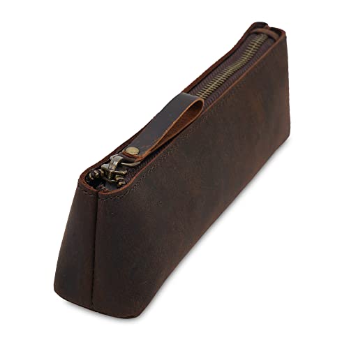 The Antiq: Leather Pencil Pouch, Make-up Brush Pouch, Leather Pencil Case, Zippered Pouch for Make-up essentials, Pen Case, Pen & Marker Case, Pencil Case For Artists & Professionals (Brown)