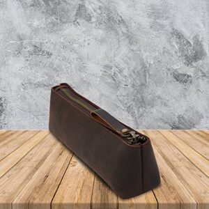 The Antiq: Leather Pencil Pouch, Make-up Brush Pouch, Leather Pencil Case, Zippered Pouch for Make-up essentials, Pen Case, Pen & Marker Case, Pencil Case For Artists & Professionals (Brown)