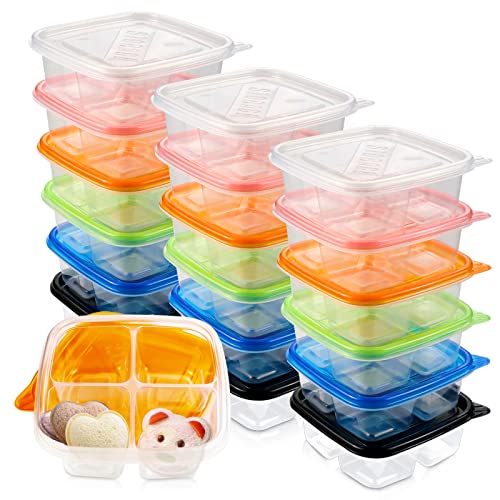 Bercoor 18 Pcs Reusable Bento Snack Food Containers, 4 Compartments Leakproof Food Prep Containers for School, Work and Travel