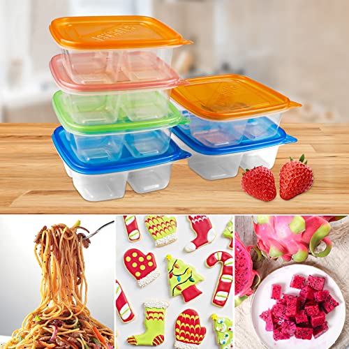 Bercoor 18 Pcs Reusable Bento Snack Food Containers, 4 Compartments Leakproof Food Prep Containers for School, Work and Travel