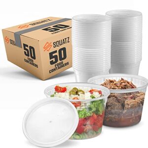 squatz 50 microwavable food container - 32oz translucent meal box storage with lids, ideal for storing soups, condiments, sauces, dressing, salads, fruit, baby food, healthy snacks, and leftovers