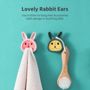 LAOKETON 6 Pieces Kitchen Towel Holder - (Cute Rabbit Shape，Adhesive Push Towel Hooks, No Drilling Required) Wall Mount Hand Towel Hook Ideal as Bathroom or Shower.