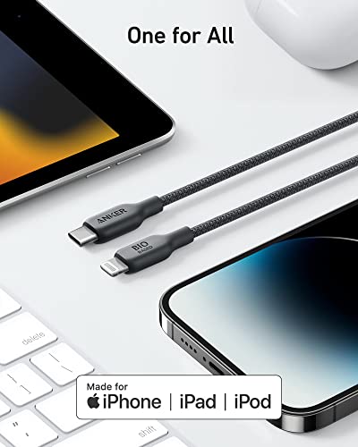 Anker USB-C to Lightning Cable, 541 Bio-Braided Cable (Phantom Black, 6ft), MFi Certified, Fast Charging Cable for iPhone 14 Plus 14 14 Pro Max 13 13 Pro 12 11 X XS XR (Charger Not Included)