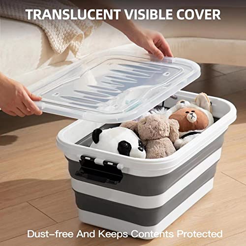 Large Storage Bags with Wheels, 2 Pack Heavy Duty Clothes Storage Bins Foldable Closet Organizer Storage Containers Latching Lids, 32Qt Collapsible Storage Box for Clothing, Blankets, Comforters, Bedding and Toys