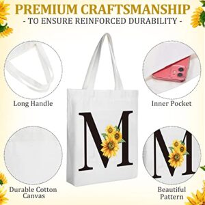 Initial Canvas Tote Bag, Letter Tote Monogrammed Gift for Women Sunflower Personalized Shopping Bag Birthday Christmas Gift ( Letter M)