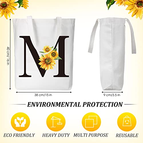 Initial Canvas Tote Bag, Letter Tote Monogrammed Gift for Women Sunflower Personalized Shopping Bag Birthday Christmas Gift ( Letter M)