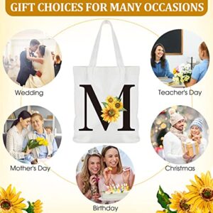 Initial Canvas Tote Bag, Letter Tote Monogrammed Gift for Women Sunflower Personalized Shopping Bag Birthday Christmas Gift ( Letter M)