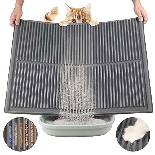 Cat Litter Mat for Kitty Litter Box: Kitty Litter Mats - Litter Pad - Pet Mats for Floor - Kitty Litter Rug - Washable Litter Mat -Cat Supplies for Indoor Cats (XL Large 31X24 ", Grey)