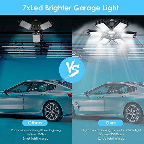 KASLIGHT 2 Pack Garage Light, 160W 16000LM 6500K Deformable Garage Ceiling Lights with 6 Adjustable Panels Led Garage Light, Bright Shop Lights for Garage Attic Workshop Basement Bay Warehouse