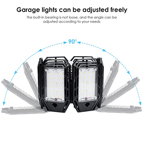 KASLIGHT 2 Pack Garage Light, 160W 16000LM 6500K Deformable Garage Ceiling Lights with 6 Adjustable Panels Led Garage Light, Bright Shop Lights for Garage Attic Workshop Basement Bay Warehouse