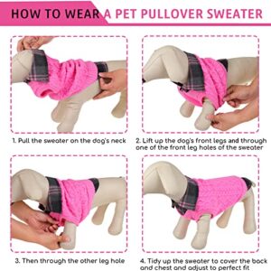 JUDYBRIDAL Warm Dog Sweater with Leash Hole Plaid Patchwork Turtleneck Pet Knitted Sweaters Soft Cozy Dog Vest Clothes for Cold Weather for Small Medium Large Dogs (XL | Pink)