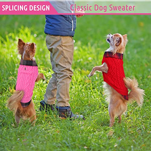 JUDYBRIDAL Warm Dog Sweater with Leash Hole Plaid Patchwork Turtleneck Pet Knitted Sweaters Soft Cozy Dog Vest Clothes for Cold Weather for Small Medium Large Dogs (XL | Pink)