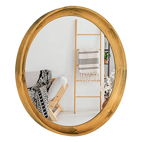 JIYUERLTD 14inches Wall Mirror Wood Retro Round Mirror Decorative HD Mirror for Bathroom Entryways Living Rooms and Powder Room,Bedroom