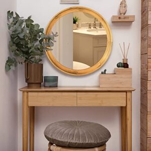 JIYUERLTD 14inches Wall Mirror Wood Retro Round Mirror Decorative HD Mirror for Bathroom Entryways Living Rooms and Powder Room,Bedroom