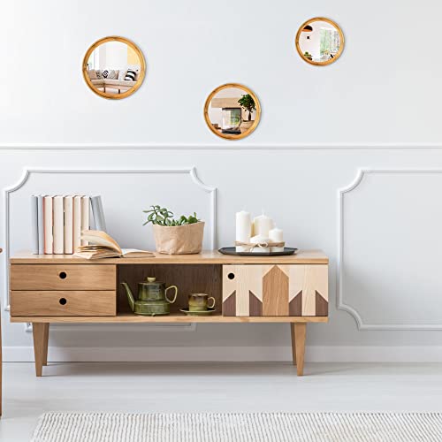 JIYUERLTD 14inches Wall Mirror Wood Retro Round Mirror Decorative HD Mirror for Bathroom Entryways Living Rooms and Powder Room,Bedroom