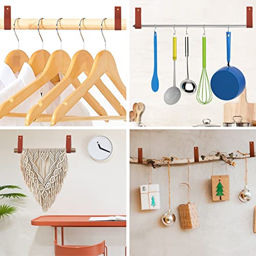 Vin Beauty 6 Pcs PU Leather Wall Hooks Wall Hanging Strap Leather Curtain Rod Holder Leather Straps Hanger Towel Leather Hook for Towel Bathroom Kitchen Bedroom