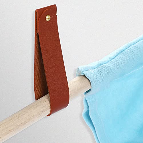 Vin Beauty 6 Pcs PU Leather Wall Hooks Wall Hanging Strap Leather Curtain Rod Holder Leather Straps Hanger Towel Leather Hook for Towel Bathroom Kitchen Bedroom