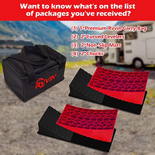 RVVIN RV Leveler Blocks 2 Pack, Including RV arc Leveler, Wheel Wedge, Non-Slip Rubber Floor mat, That can Withstand 35,000 lbsfor,Travel Trailers, Trucks, RV Campers (Black&Red)