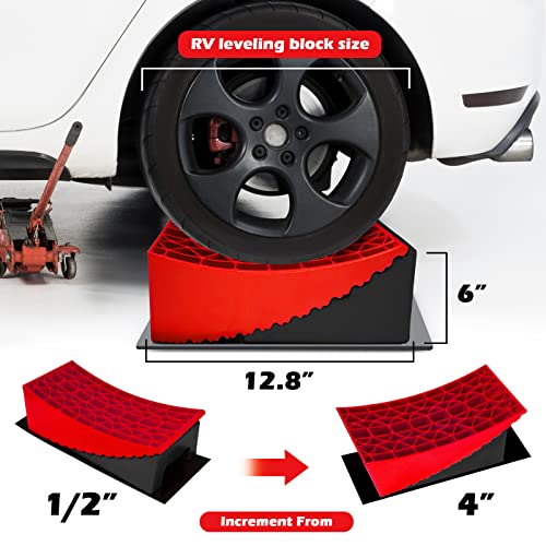 RVVIN RV Leveler Blocks 2 Pack, Including RV arc Leveler, Wheel Wedge, Non-Slip Rubber Floor mat, That can Withstand 35,000 lbsfor,Travel Trailers, Trucks, RV Campers (Black&Red)