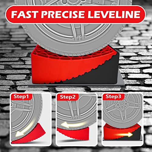 RVVIN RV Leveler Blocks 2 Pack, Including RV arc Leveler, Wheel Wedge, Non-Slip Rubber Floor mat, That can Withstand 35,000 lbsfor,Travel Trailers, Trucks, RV Campers (Black&Red)