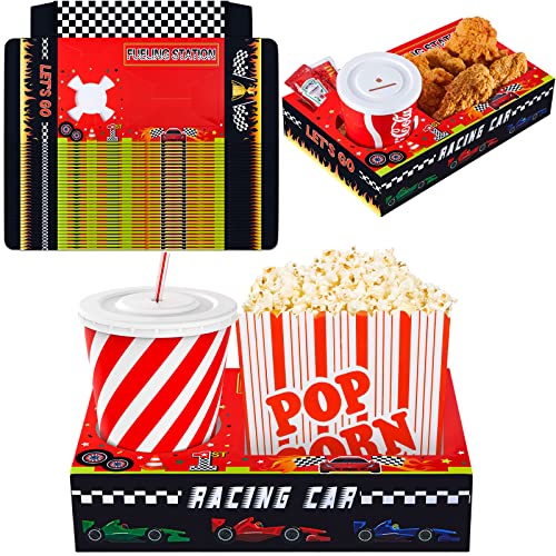 Henoyso 24 Pcs Race Car Snack Trays Movie Night Popcorn Trays Red Race Car Movie Theater Snack Boxes for Food Drink Candy Popcorn Holders for Kids Birthday Party Supplies Racing Theme Supplies