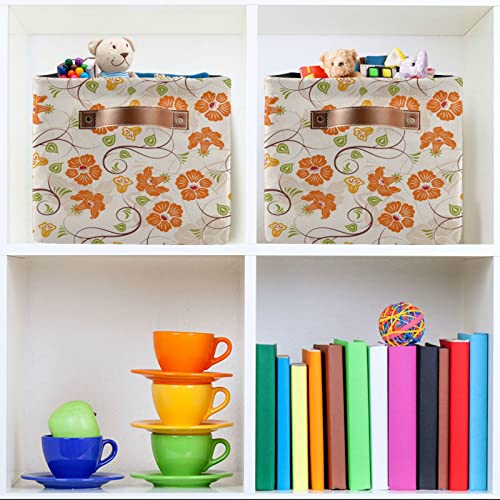 Kigai 2 Pack Fabric Storage Box Floral Coral Storage Baskets with Handles Collapsible Canvas Baskets for Toy Closet Shelf Organizer